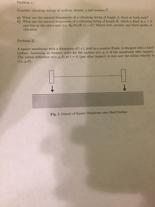 Solved Problem 1) Consider vibrating strings of uniform | Chegg.com