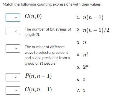 Solved Match the following counting expressions with their | Chegg.com