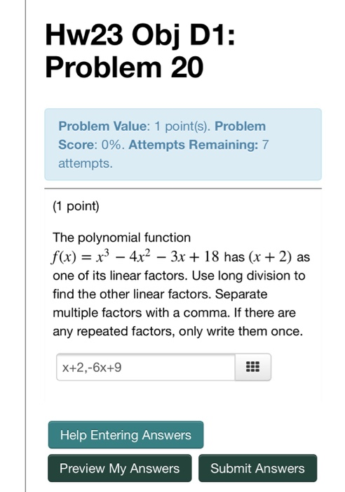 Solved Hw23 Obj D1: Problem 20 Problem Value: 1 point(s). | Chegg.com