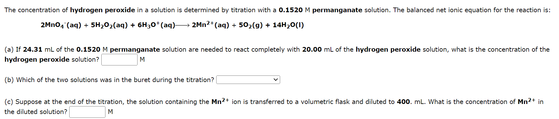 Solved The concentration of hydrogen peroxide in a solution | Chegg.com