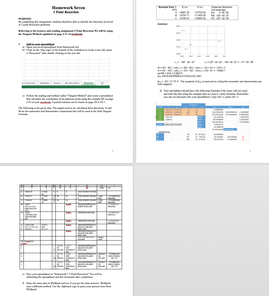 Homework Seven 3 Point Resection Data 1 STN N (m) | Chegg.com
