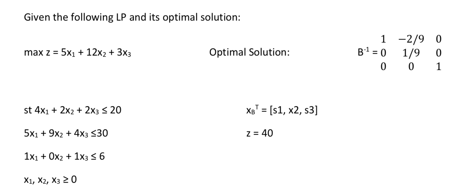 Solved Given the following LP and its optimal solution: max | Chegg.com