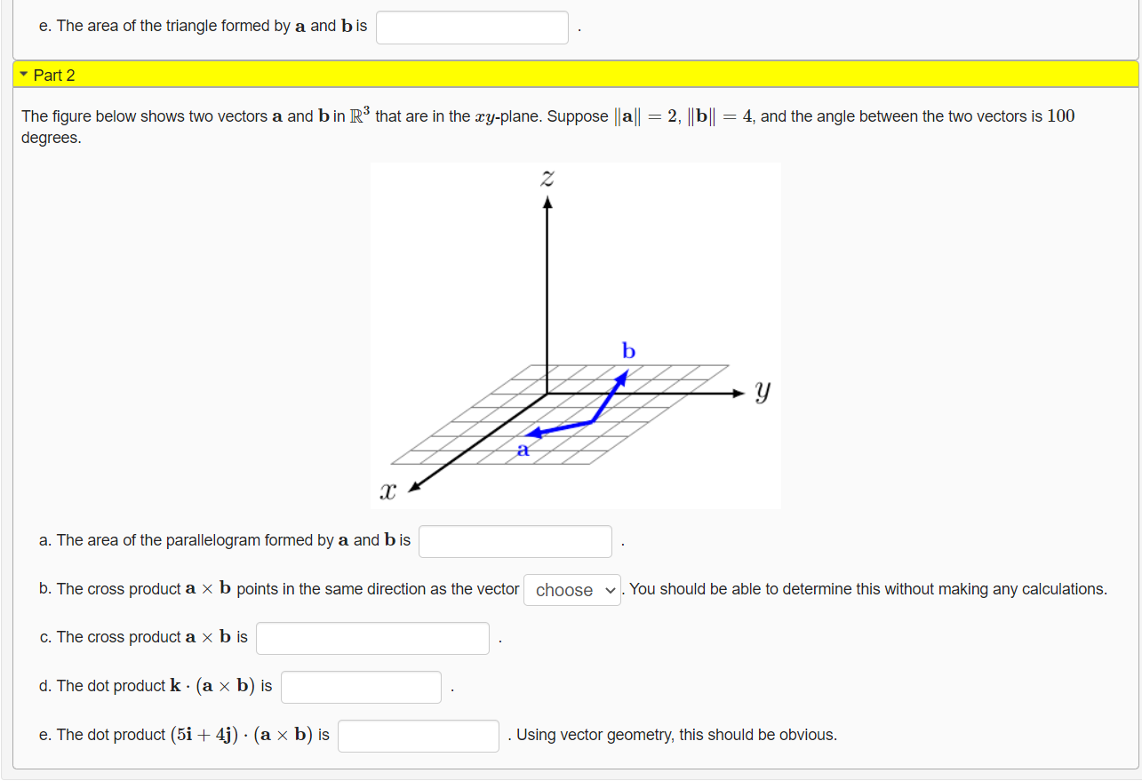 Solved (1 point) Part 1 The figure below shows two vectors a | Chegg.com