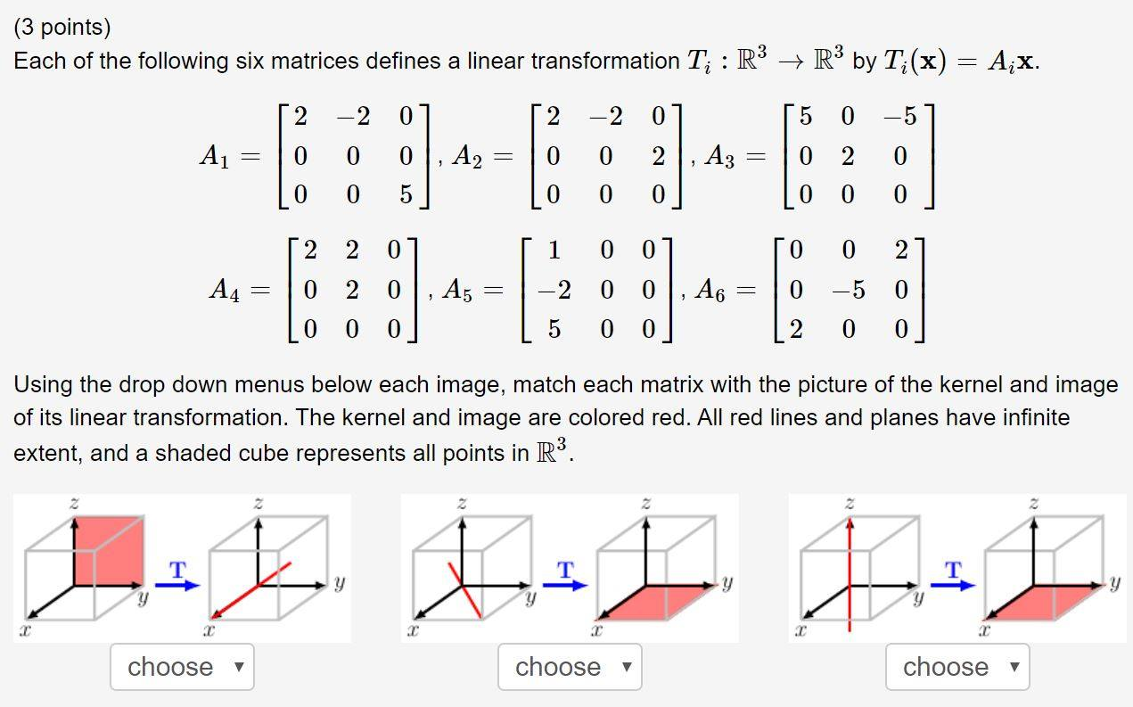 Solved (3 points) Each of the following six matrices defines | Chegg.com