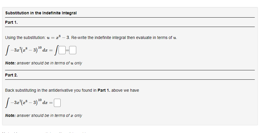 Solved Substitution in the Indefinite IntegralPart 1.Using | Chegg.com