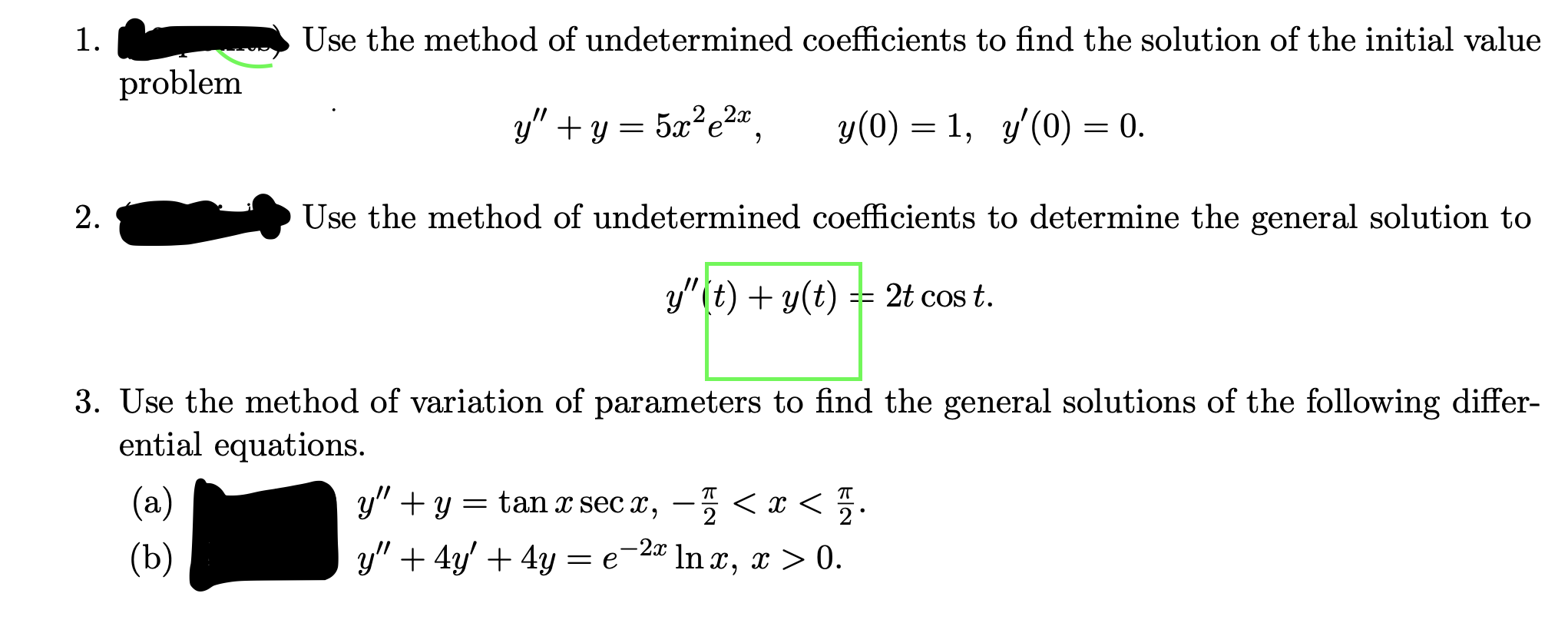 Solved 1. Use the method of undetermined coefficients to | Chegg.com