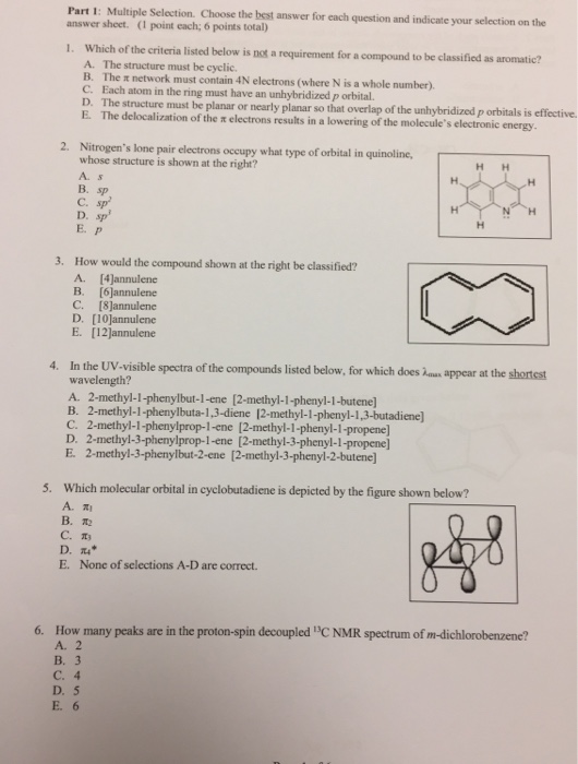 Solved Part I: Multiple Selection. Choose the best answer | Chegg.com