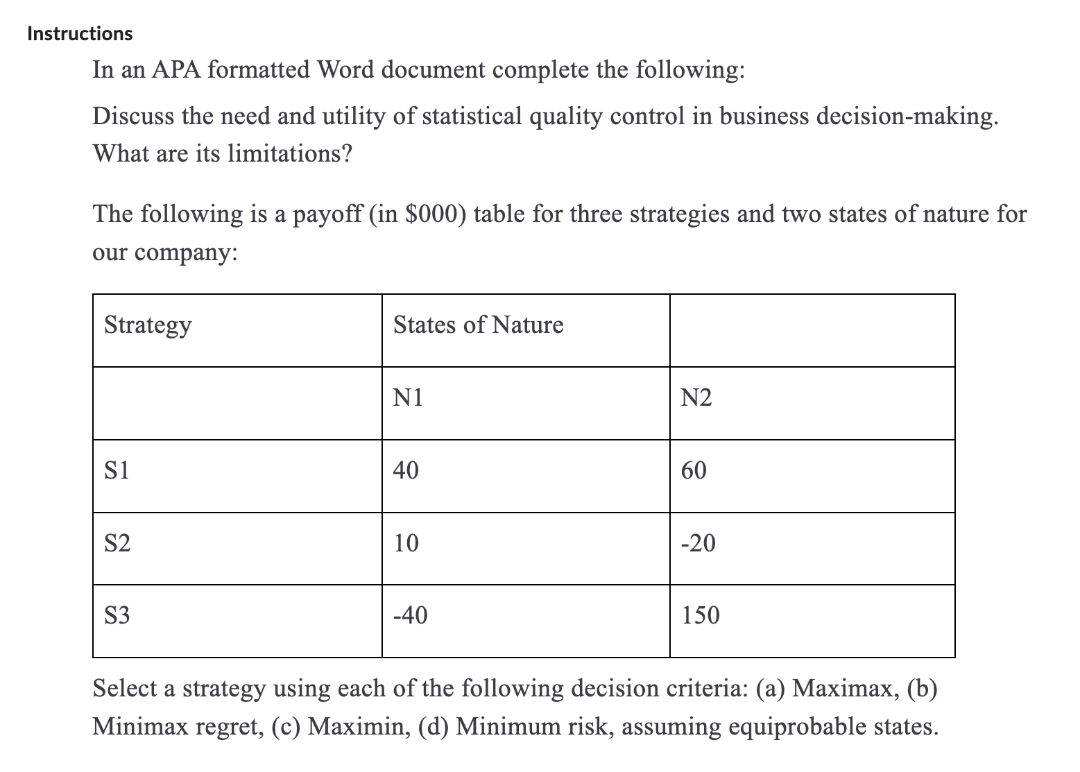 Solved tructions In an APA formatted Word document complete | Chegg.com