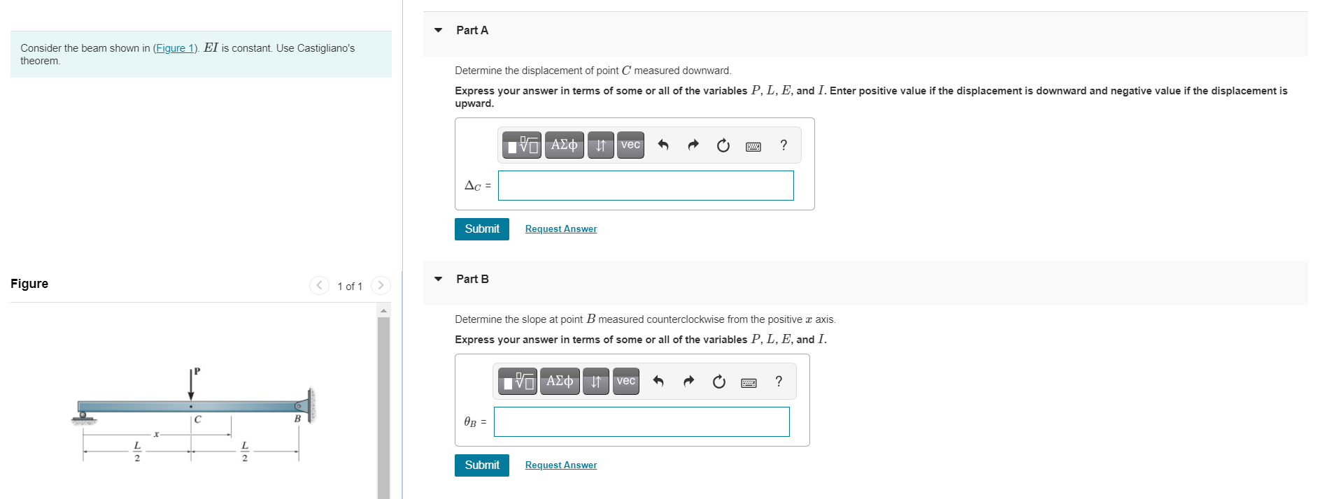Solved Consider the beam shown in (Figure 1). EI is | Chegg.com