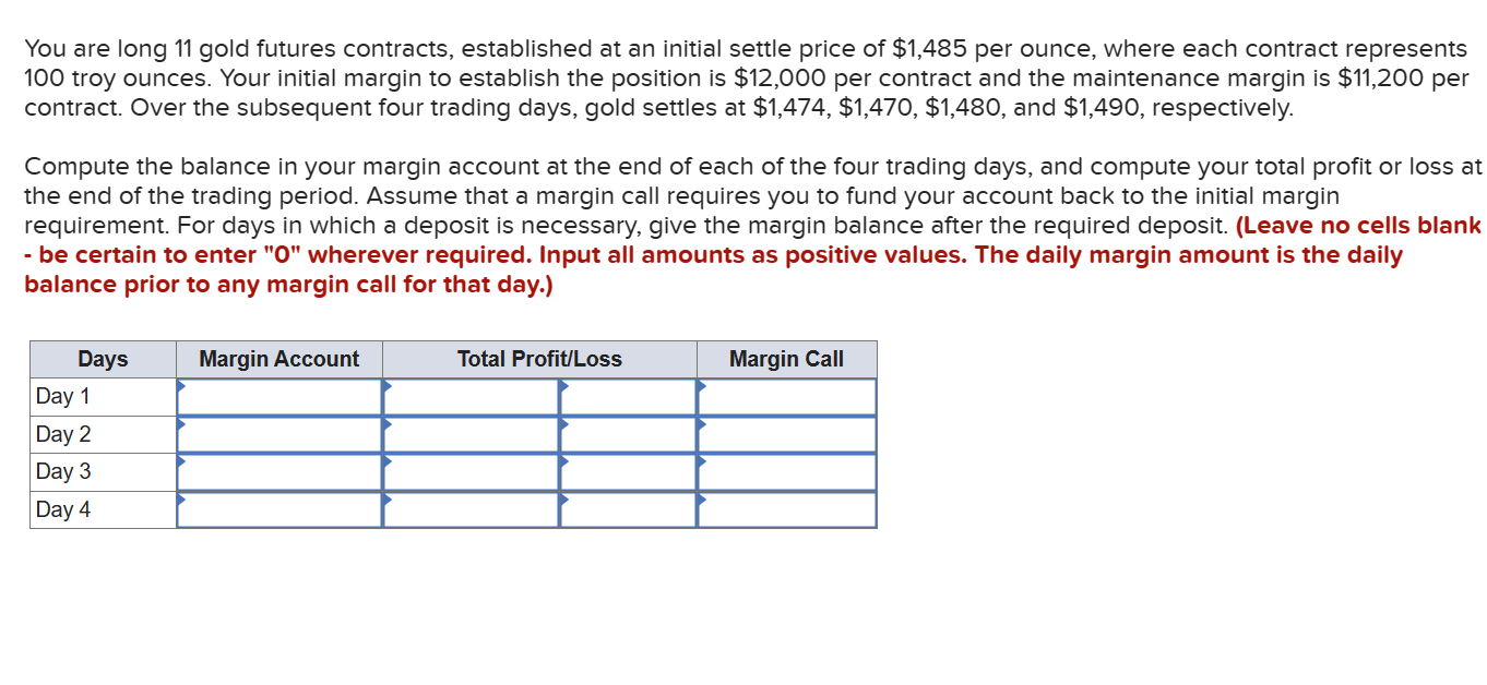Solved You are long 11 gold futures contracts, established | Chegg.com