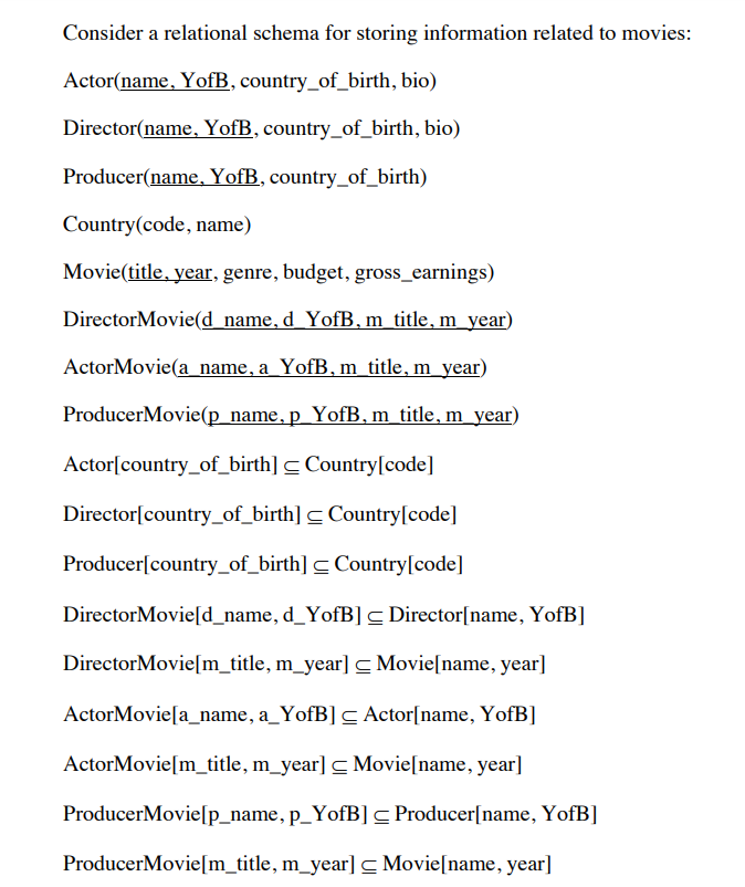 Solved Consider a relational schema for storing information | Chegg.com