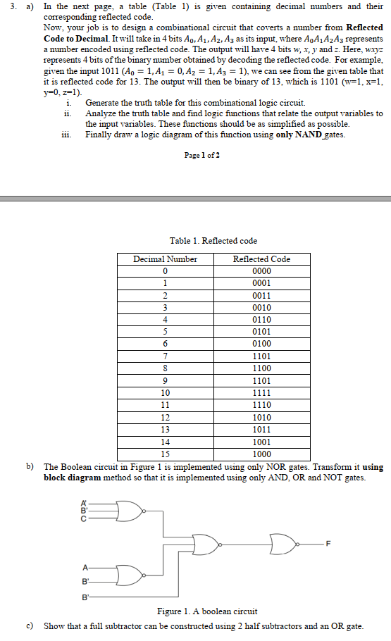 Solved 3. a) In the next page, a table (Table 1) is given | Chegg.com