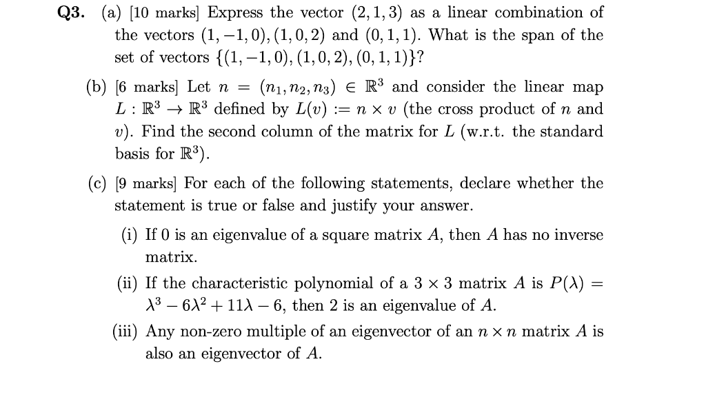 Solved 23. (a) [10 marks ] Express the vector (2,1,3) as a | Chegg.com