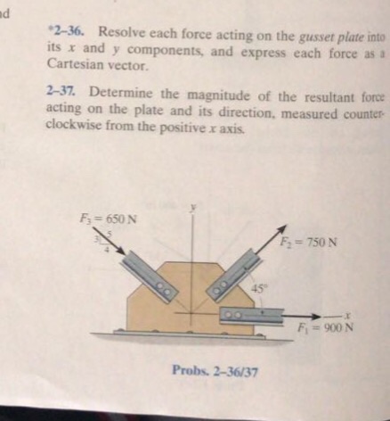 Solved "2-36. Resolve each force acting on the gusset plate | Chegg.com