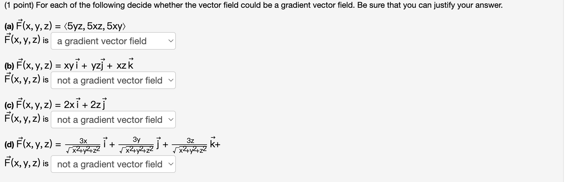 Solved (1 point) For each of the following decide whether | Chegg.com