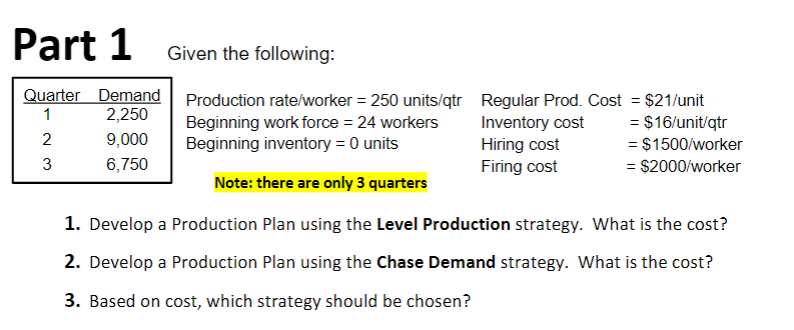 Solved art 1 Given the following: Production rate/worker | Chegg.com