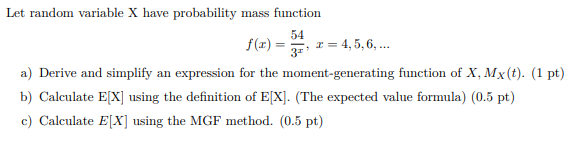 Solved Let random variable X have probability mass function | Chegg.com