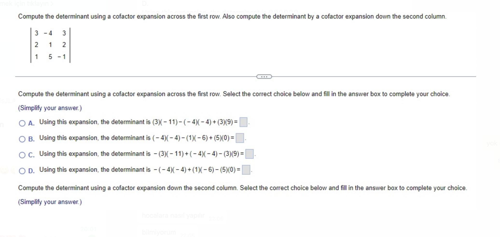 Solved Compute the determinant using a cofactor expansion | Chegg.com