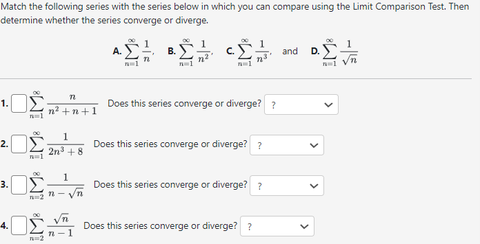 Solved Match the following series with the series below in | Chegg.com