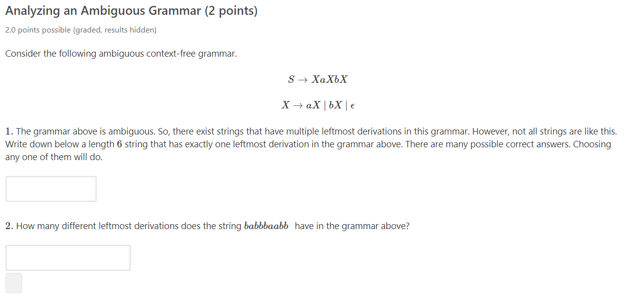 Solved Analyzing an Ambiguous Grammar (2 points) 2.0 points | Chegg.com