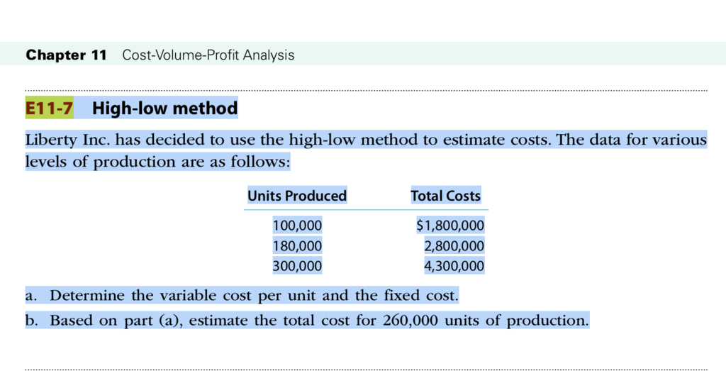 Solved Chapter 11 Cost-Volume-Profit Analysis E11-7 High-low | Chegg.com