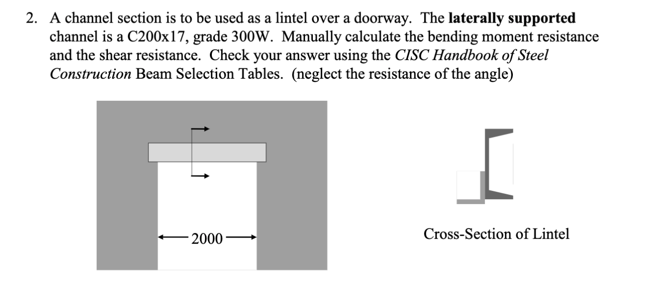 Solved 2. A channel section is to be used as a lintel over a | Chegg.com