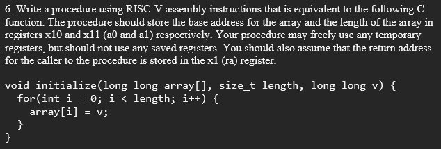Solved 6. Write a procedure using RISC-V assembly | Chegg.com