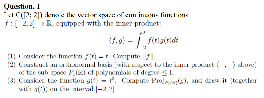 Solved Question. 1 Let C([2; 2]) denote the vector space of | Chegg.com