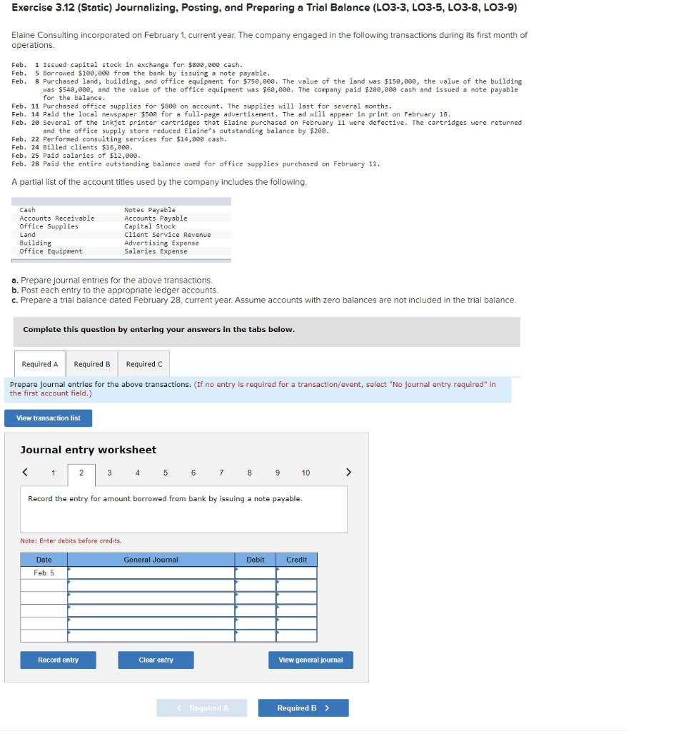 Solved Exercise 3.12 (Static) Journalizing, Posting, and | Chegg.com
