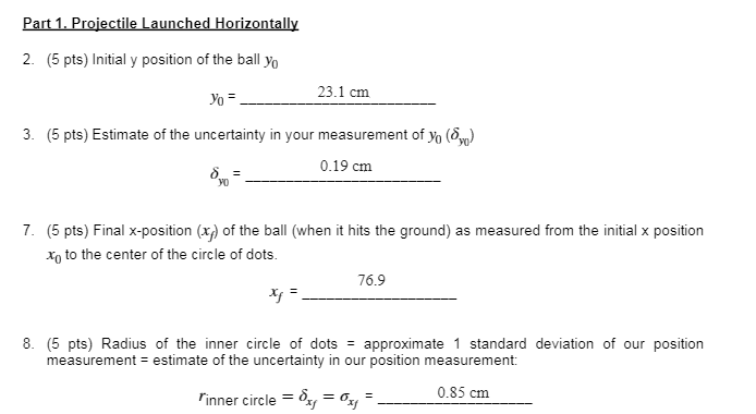 Solved Part 1. Projectile Launched Horizontally 2. (5 pts) | Chegg.com