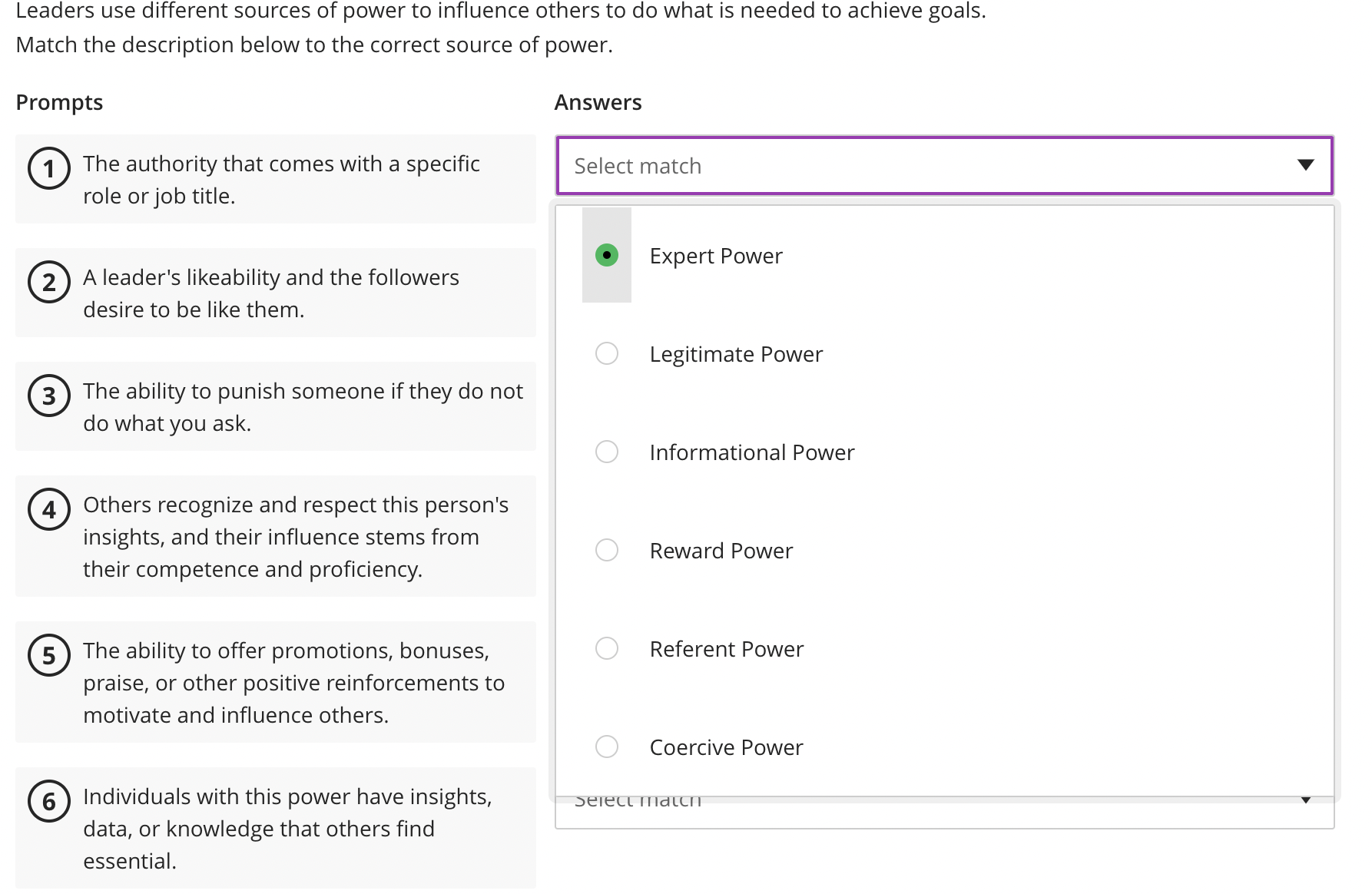 Solved Leaders use different sources of power to influence | Chegg.com