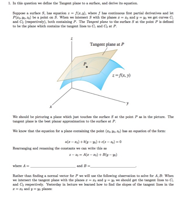 Solved 1 In This Question We Define The Tangent Plane To A