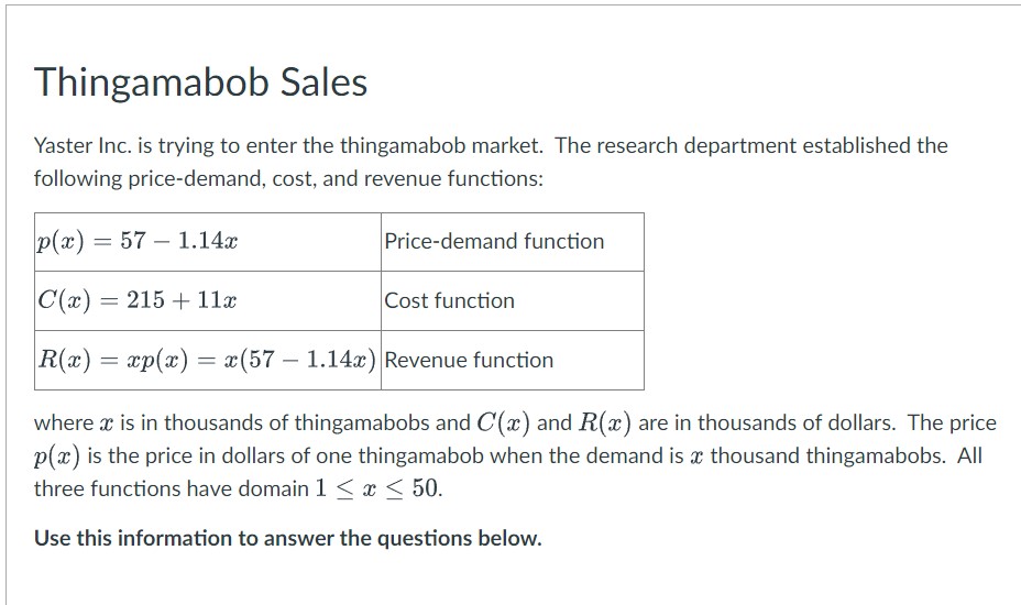 Solved Thingamabob Sales Yaster Inc. is trying to enter the | Chegg.com