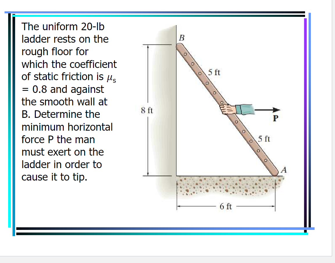 Solved The uniform 20-lb ladder rests on the rough floor for | Chegg.com