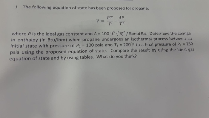 Solved 1. The following equation of state has been proposed | Chegg.com