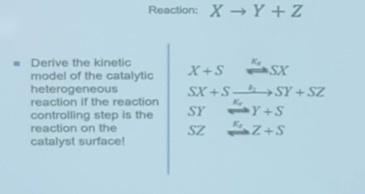 Solved Reaction: X - Y + Z Derive the kinetic model of the | Chegg.com