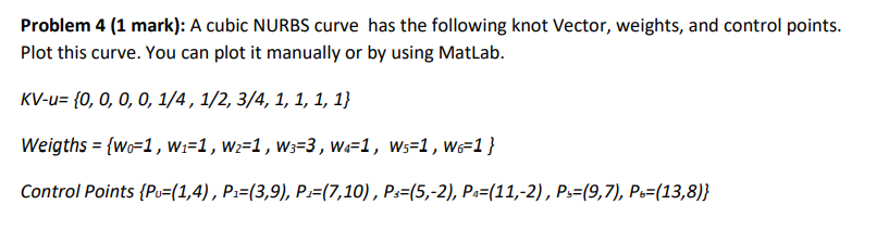 Problem 4 (1 mark): A cubic NURBS curve has the | Chegg.com