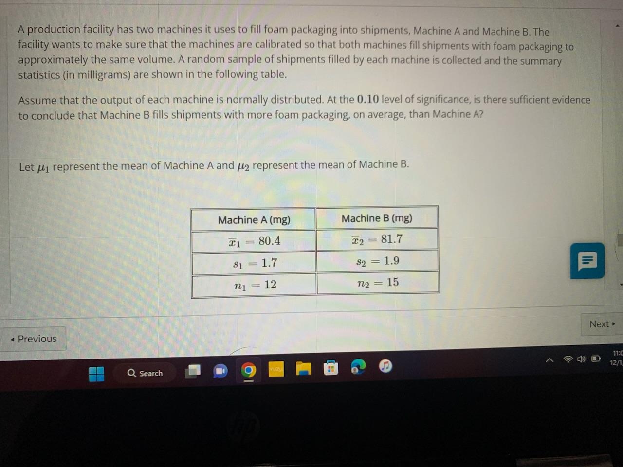 Solved A production facility has two machines it uses to | Chegg.com