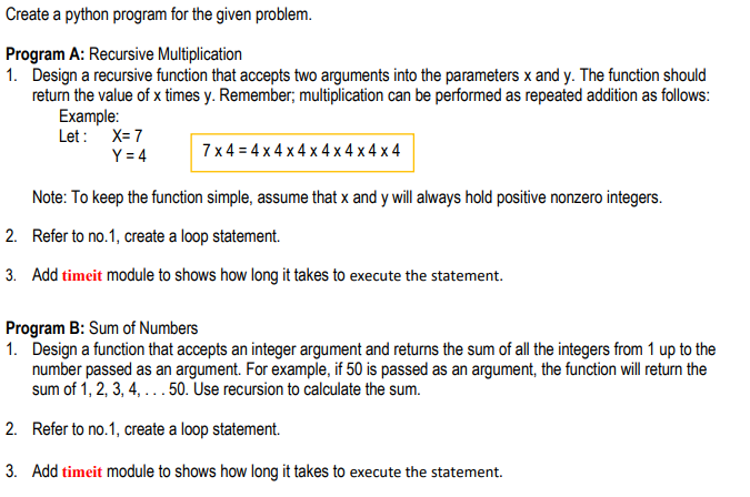 Solved Create a python program for the given problem. | Chegg.com