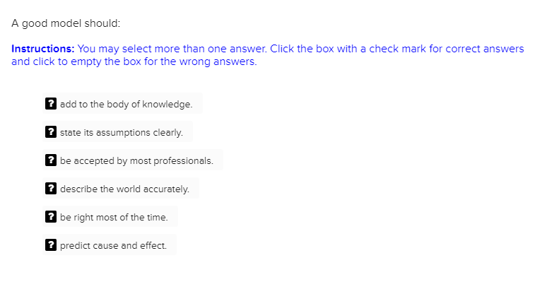Solved A good model should: Instructions: You may select | Chegg.com
