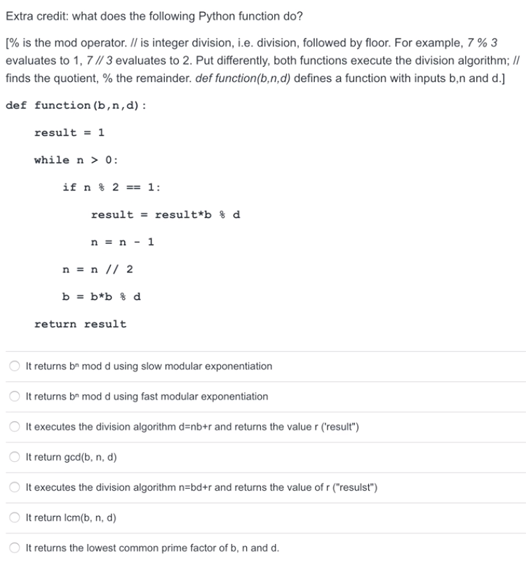 Solved Extra Credit What Does The Following Python Funct