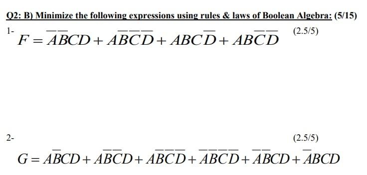 Solved Q2: B) Minimize the following expressions using rules | Chegg.com