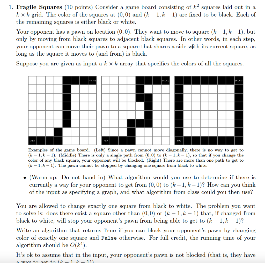 Fragile Squares (10 points) Consider a game board | Chegg.com
