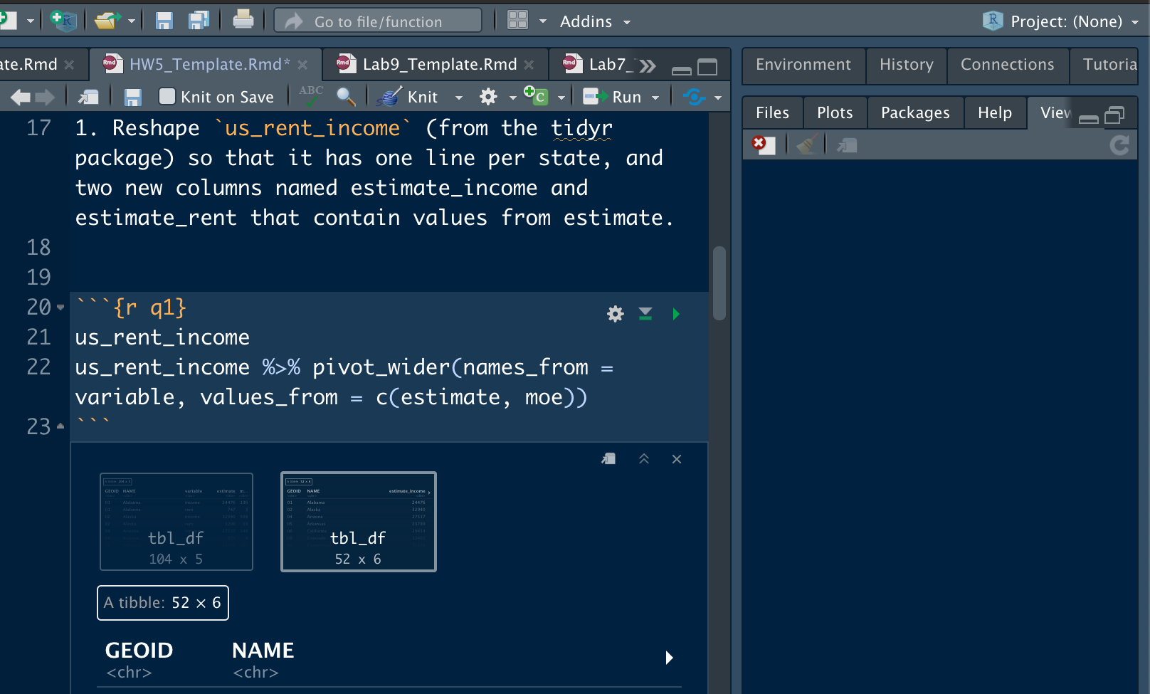 Solved 1. Reshape us_rent_income (from the tidyr package) so | Chegg.com