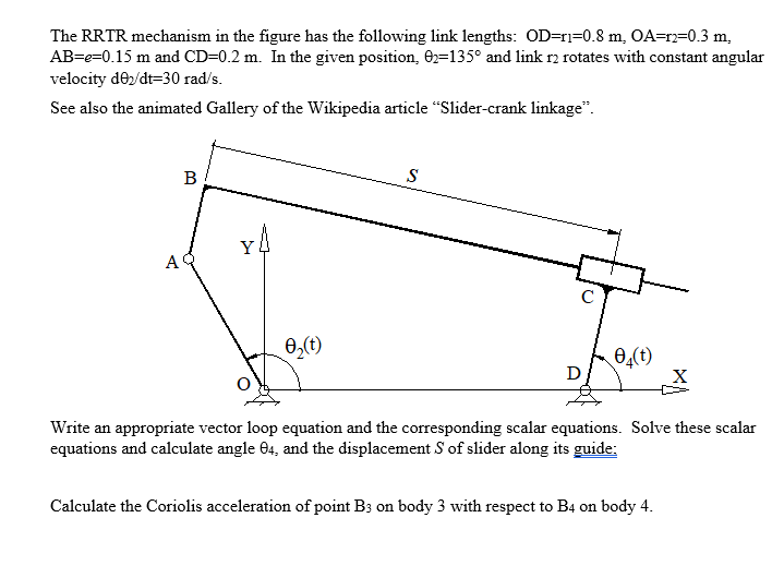 Solved The RRTR mechanism in the figure has the following | Chegg.com