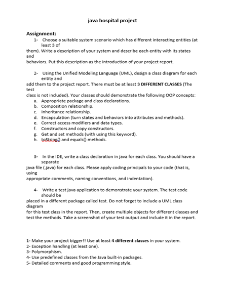 Solved java hospital project Assignment: 1- Choose a | Chegg.com