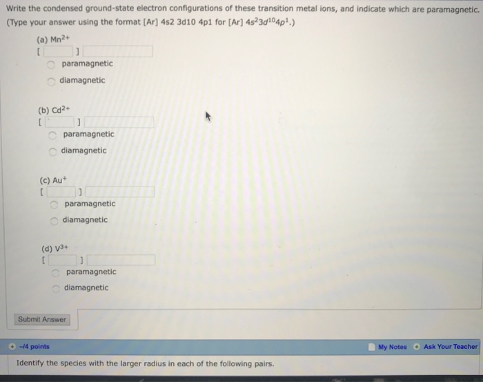 Solved Write The Condensed Ground State Electron