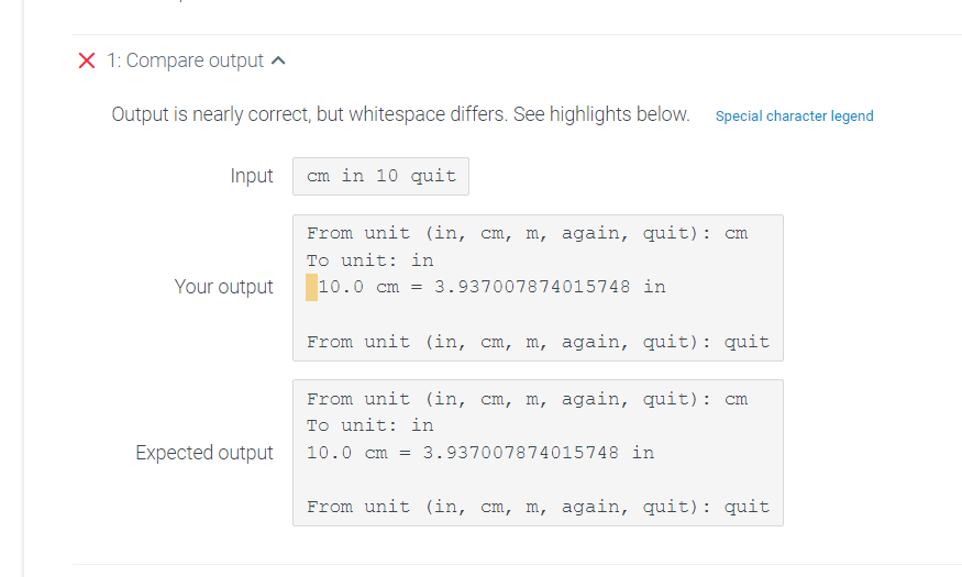 Solved Output is nearly correct, but whitespace differs. See | Chegg.com