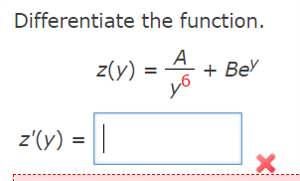 Solved Differentiate the function. z(y) A + A А. + Bey yo | Chegg.com