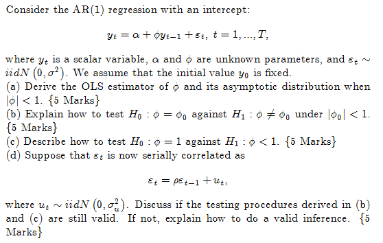 Consider the AR(1) regression with an intercept: | Chegg.com